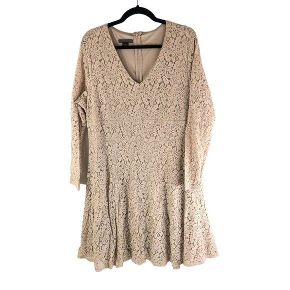 Covington | Dresses | Covington Dress A Line Lace Overlay Long Sleeve V ...